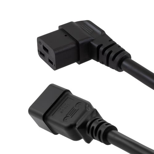 IEC C20 to IEC C19 Left Angle Power Cord, 20 Amp, 15ft