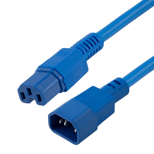 High Temperature Power Cord - C14 to C15 - 15 Amp - 2 FT - Blue