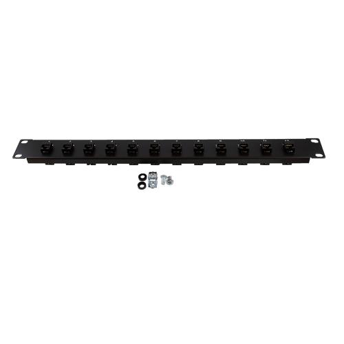 1U (1.75") 19 Inch Panel with 12 Right Angle Cat6 Couplers