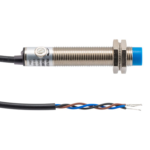 Capacitive Proximity Sensor, Cylindrical, M12, Non-shielded, Ni-plated Brass, NPN NO, Sensing ...