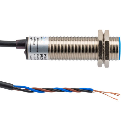 Capacitive Proximity Sensor, Cylindrical, M18, Shielded, Ni-plated Brass, NPN NC, Sensing ...