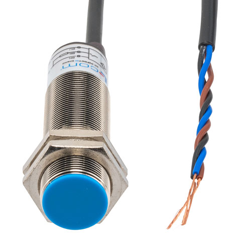 Capacitive Proximity Sensor, Cylindrical, M18, Shielded, Ni-plated Brass, NPN NC, Sensing ...