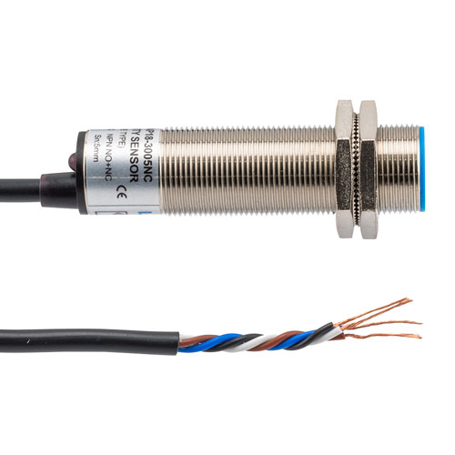 Capacitive Proximity Sensor, Cylindrical, M18, Shielded, Ni-plated Brass, NPN NO+NC, Sensing ...