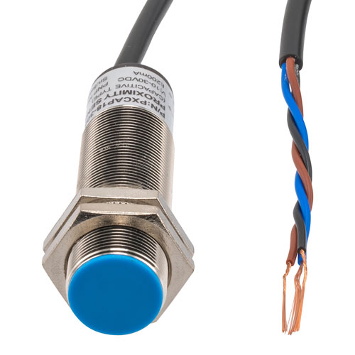 Capacitive Proximity Sensor, Cylindrical, M18, Shielded, Ni-plated Brass, PNP NO, Sensing ...