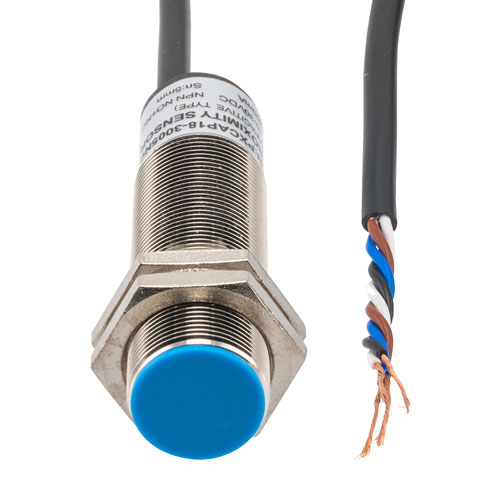 Capacitive Proximity Sensor, Cylindrical, M18, Shielded, Ni-plated Brass, PNP NO+NC, Sensing ...