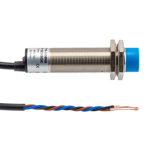 Capacitive Proximity Sensor, Cylindrical, M18, Non-shielded, Ni-plated Brass, NPN NC, Sensing ...