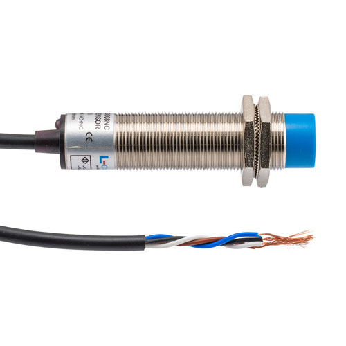 Capacitive Proximity Sensor, Cylindrical, M18, Non-shielded, Ni-plated Brass, NPN NO+NC, Sensing ...