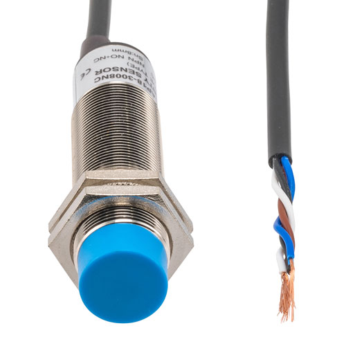 Capacitive Proximity Sensor, Cylindrical, M18, Non-shielded, Ni-plated Brass, NPN NO+NC, Sensing ...