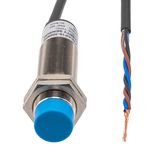 Capacitive Proximity Sensor, Cylindrical, M18, Non-shielded, Ni-plated Brass, PNP NC, Sensing ...
