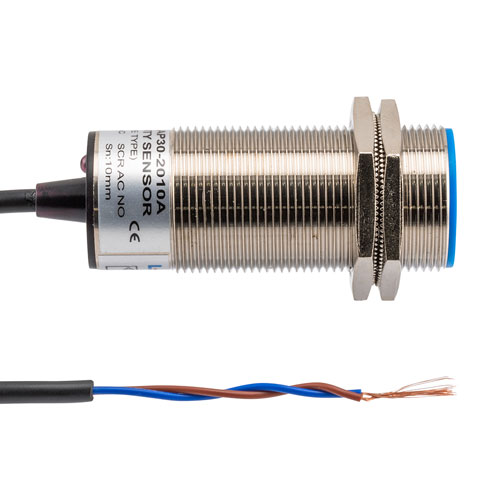 Capacitive Proximity Sensor, Cylindrical, M30, Shielded, Ni-plated Brass, AC 2-wire NO, Sensing ...