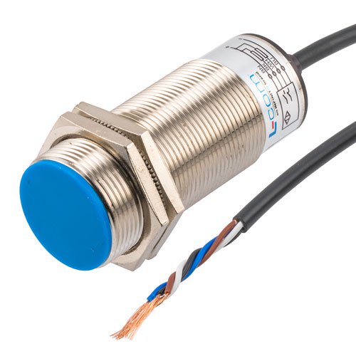 Capacitive Proximity Sensor, Cylindrical, M30, Shielded, Ni-plated Brass, NPN NO+NC, Sensing ...