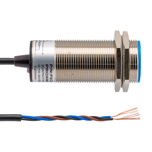Capacitive Proximity Sensor, Cylindrical, M30, Shielded, Ni-plated Brass, PNP NO, Sensing ...
