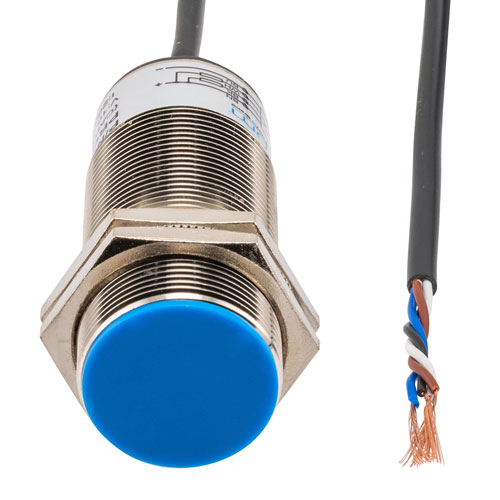 Capacitive Proximity Sensor, Cylindrical, M30, Shielded, Ni-plated Brass, PNP NO+NC, Sensing ...