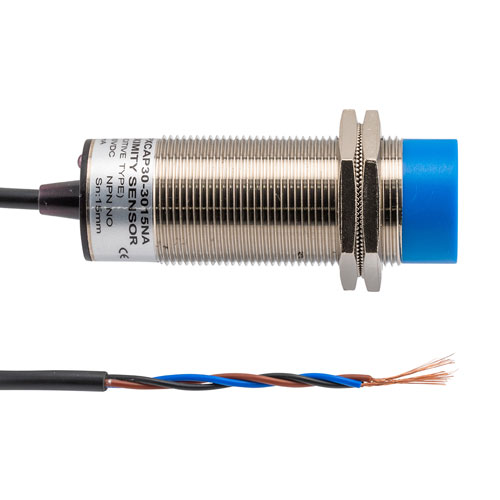 Capacitive Proximity Sensor, Cylindrical, M30, Non-shielded, Ni-plated Brass, NPN NO, Sensing ...