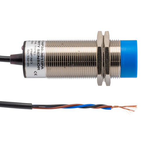 Capacitive Proximity Sensor, Cylindrical, M30, Non-shielded, Ni-plated Brass, PNP NO, Sensing ...