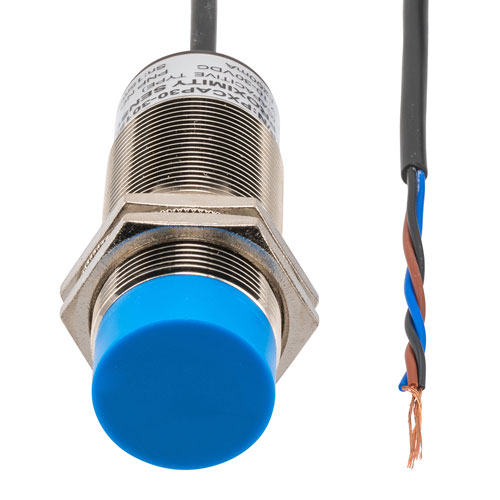Capacitive Proximity Sensor, Cylindrical, M30, Non-shielded, Ni-plated Brass, PNP NO, Sensing ...