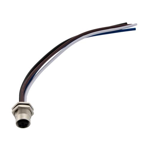 M12 DC Power 4 Pin T Code Female Receptacle, IP68 IP69K Rated, 63V, 12A ...