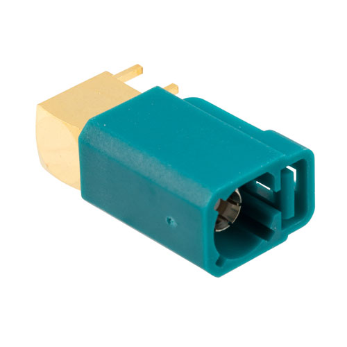 RF PCB Connector, FAKRA Female right angle, DIP (Thru Hole), Water Blue