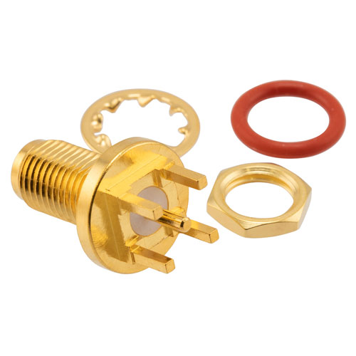 RF PCB Connector, SMA, Female, Up to 18 GHz, Through Hole, Straight, Gold Finish, Bulkhead, IP67 ...