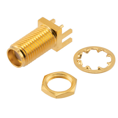 RF PCB Connector, SMA, Female, Up to 6 GHz, End Launch, Straight, Bulkhead