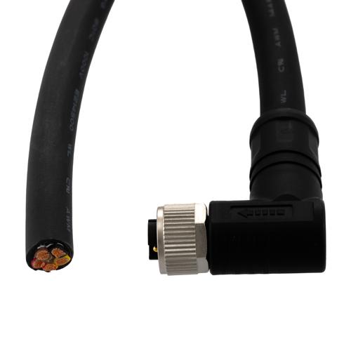 M12 AC Power Cable Assembly, 5 Position K Code, IP68 IP69K, Right Angle ...