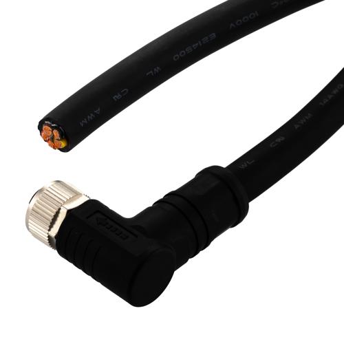 M12 AC Power Cable Assembly, 5 Position K Code, IP68 IP69K, Right Angle ...