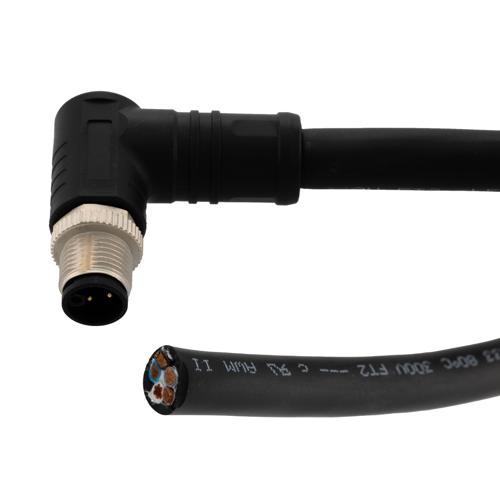 M12 DC Power Cable Assembly, 5 Position L Code, IP68 IP69K, Right Angle ...