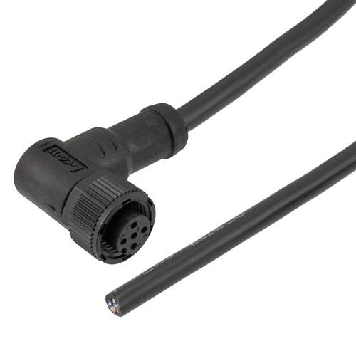 M12 5 Position A-code Right Angle Female to Open Sensor Signal Cable ...