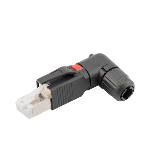 Profinet Angled Shielded RJ45 Field Termination Plug, 22-23AWG, PoE+ Rated