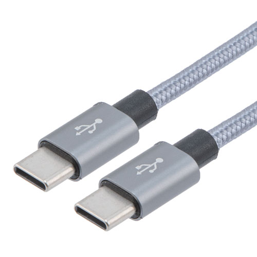 USB C 2.0 male to male cable, Aluminum shell with grey cotton braid, 3 Ft