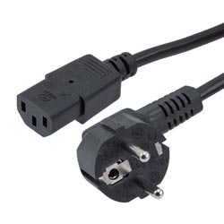 Schuko CEE7/7 to C13 International Power Cord - 10 Amp - 2M - Downward Angle