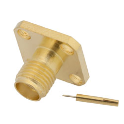 18 GHz SMA Female Connector Solder Attachment 4 Hole Flange Mount Tab Terminal, .340 inch Hole ...