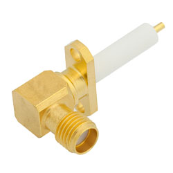 18 GHz SMA Female Right Angle Connector Solder Attachment 2 Hole Flange ...