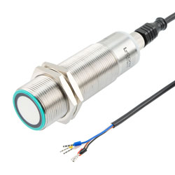 Ultrasonic Proximity Sensor, Cylindrical, M30 threaded, Ni-plated Brass, 4-20 mA, Sensing Range ...