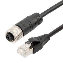 Category 5e Economy M12 4 Position D code Cable, IP67 M12 Female Jack ...